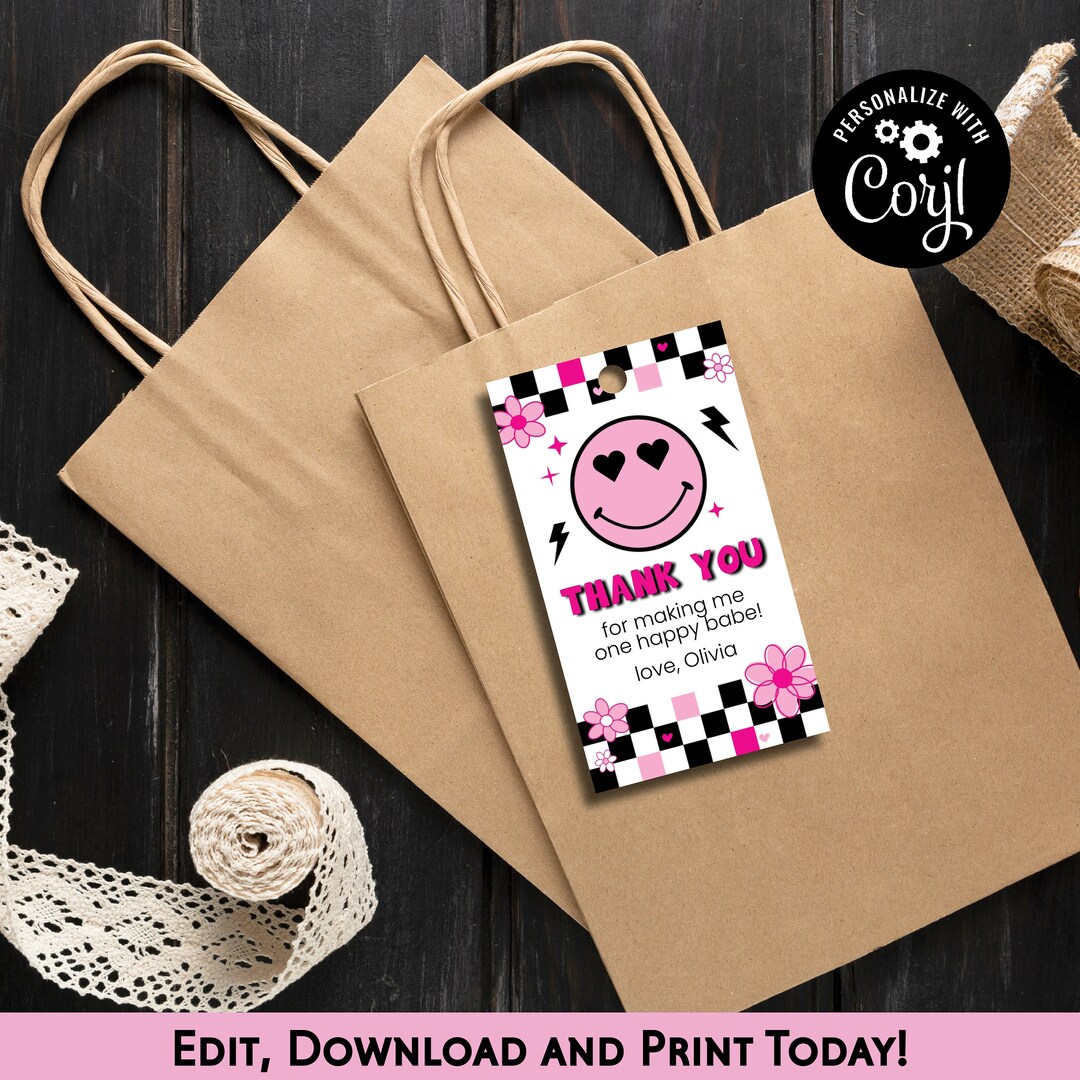 Editable 1st Birthday Thank You Tag, One Happy Babe Favor Tag, First ...