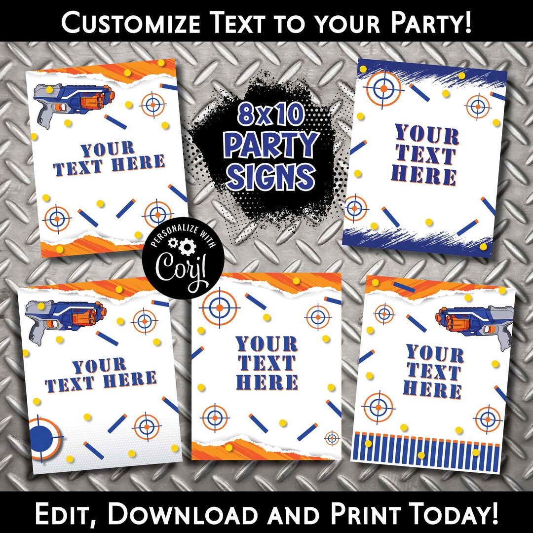Editable Dart Gun Birthday Party Signs, Dart Gun Battle Birthday ...