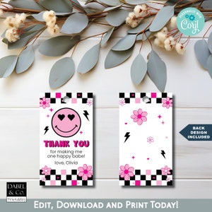 Editable 1st Birthday Thank You Tag, One Happy Babe Favor Tag, First ...
