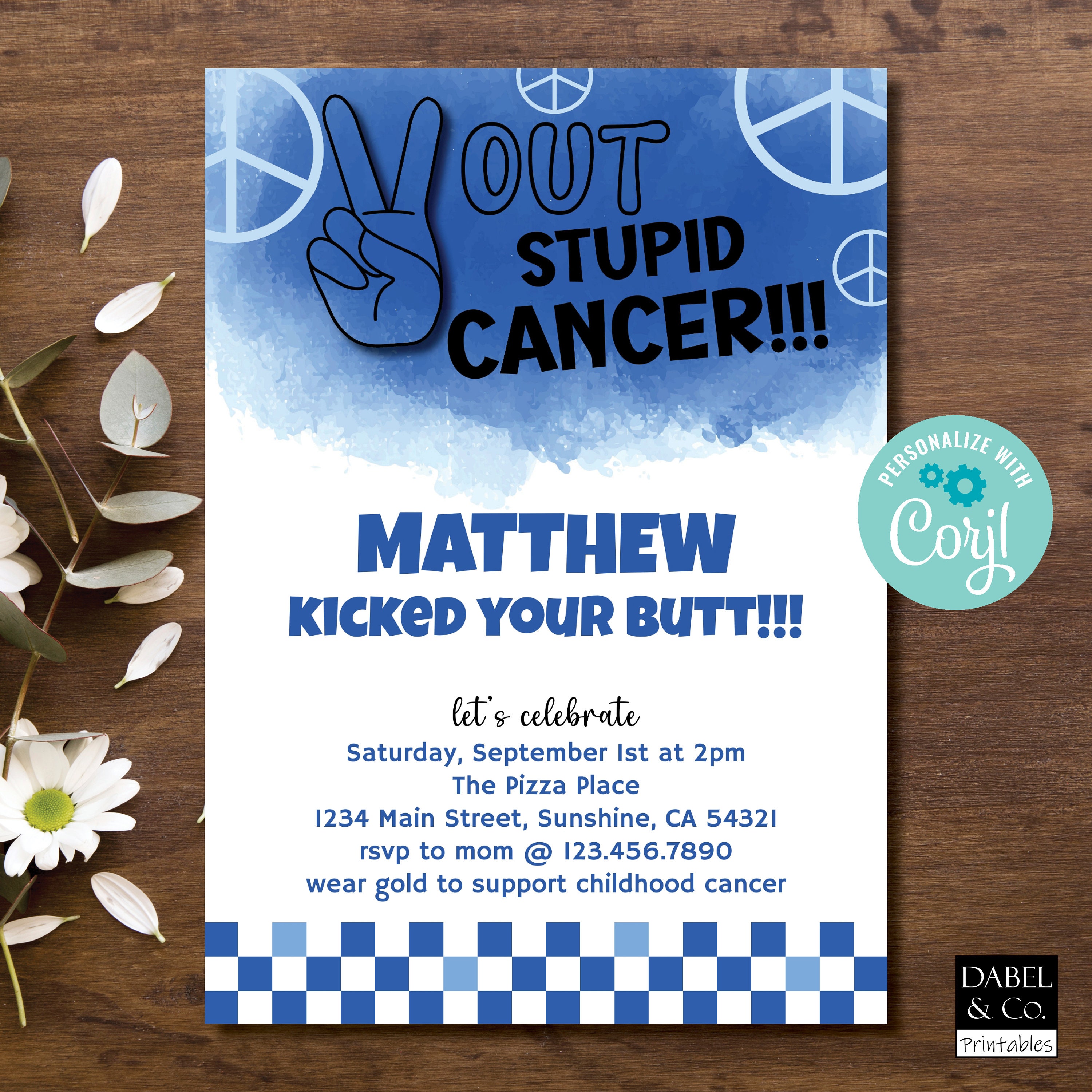 Peace Out Cancer Invitation, Goodbye Cancer Party Invite, No More Chemo ...