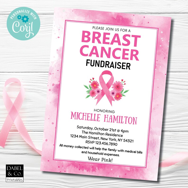 Breast Cancer Fundraiser Invitation, Editable Breast Cancer Benefit ...
