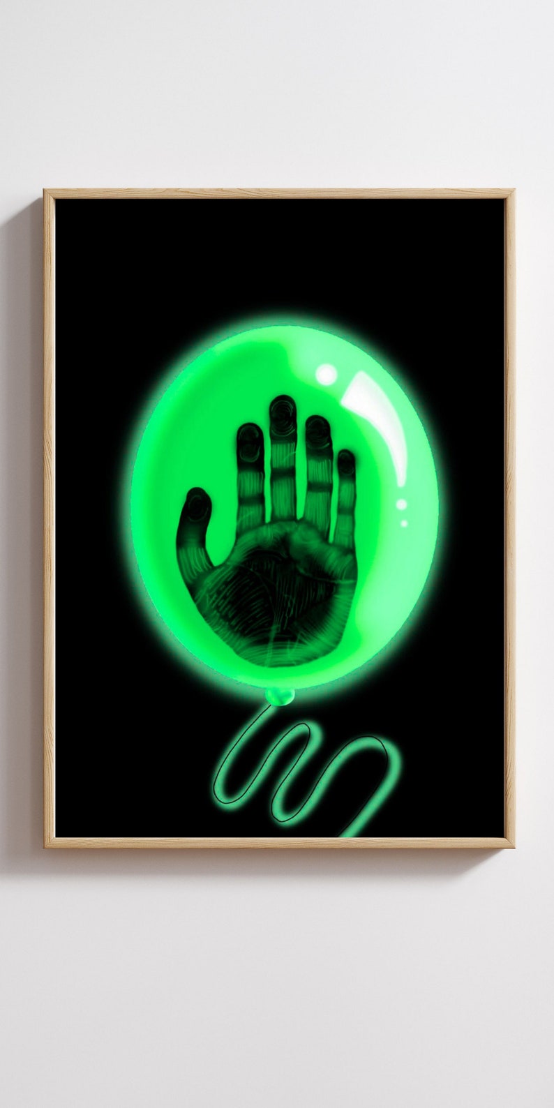 Hand Inside Glowing Green Balloon Digitally Drawn Poster Printable ...