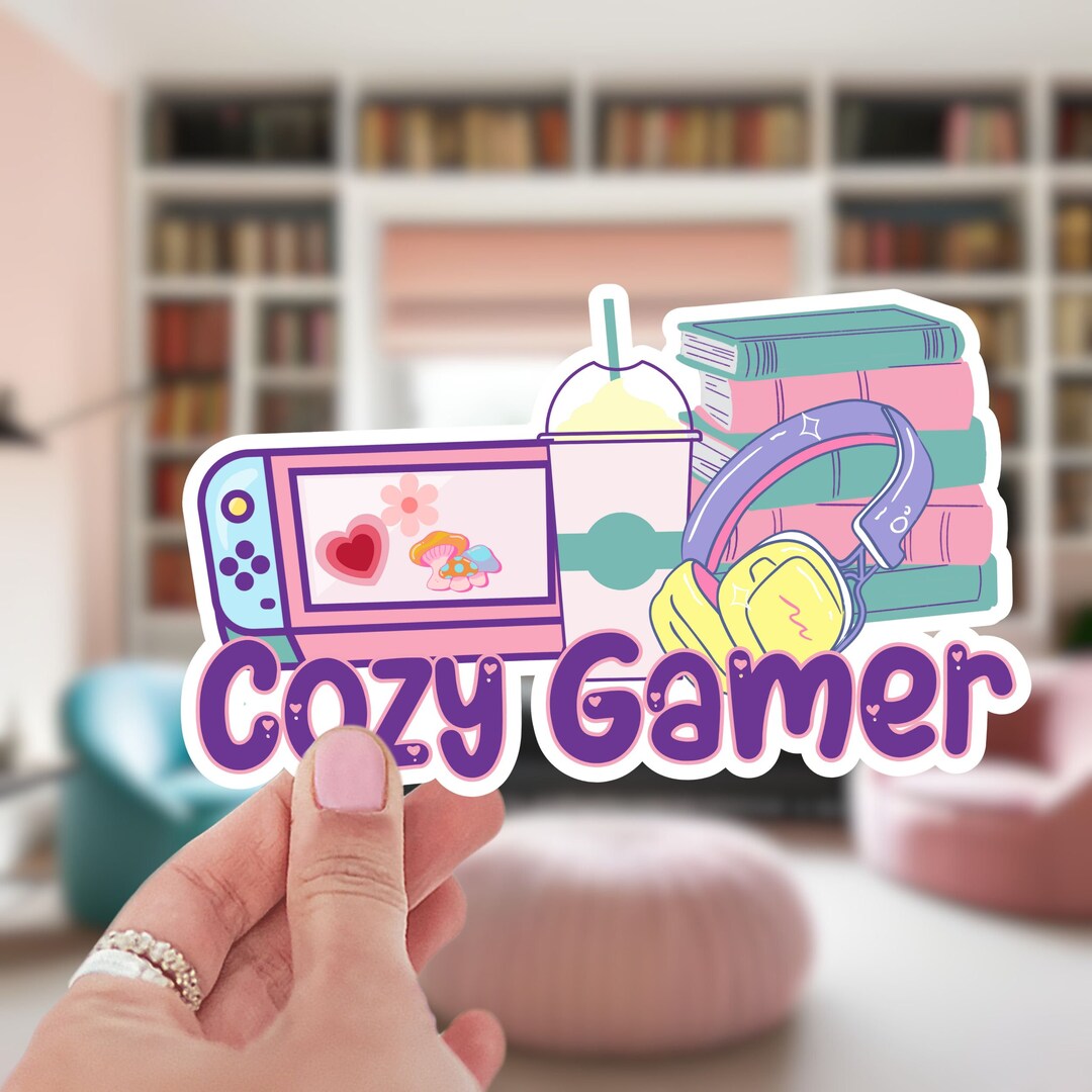 Cozy Gamer, Kiss-cut Sticker, Vinyl Sticker, Cozy Gaming, Cozy Vibes ...