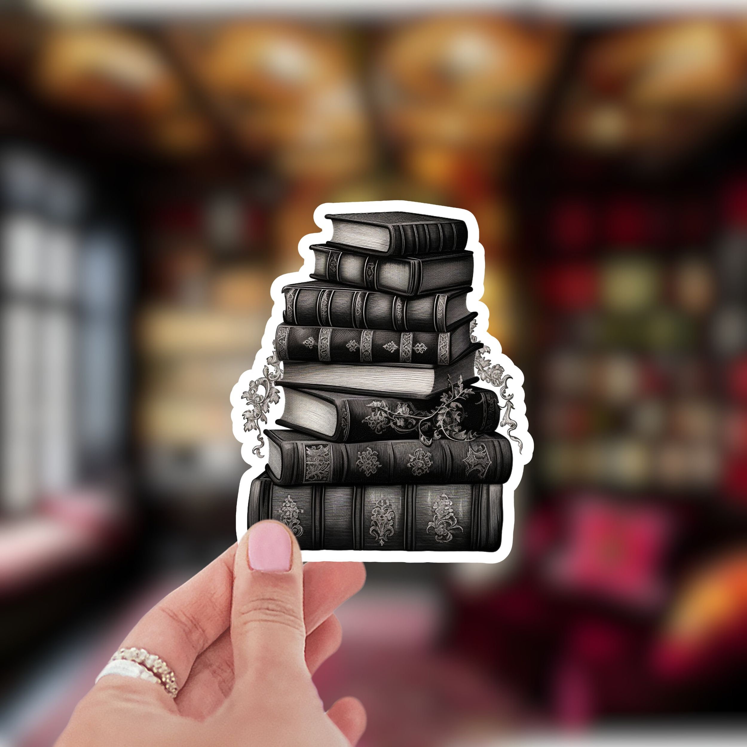 Gothic Stack of Books Sticker Kiss-cut Sticker Literary - Etsy