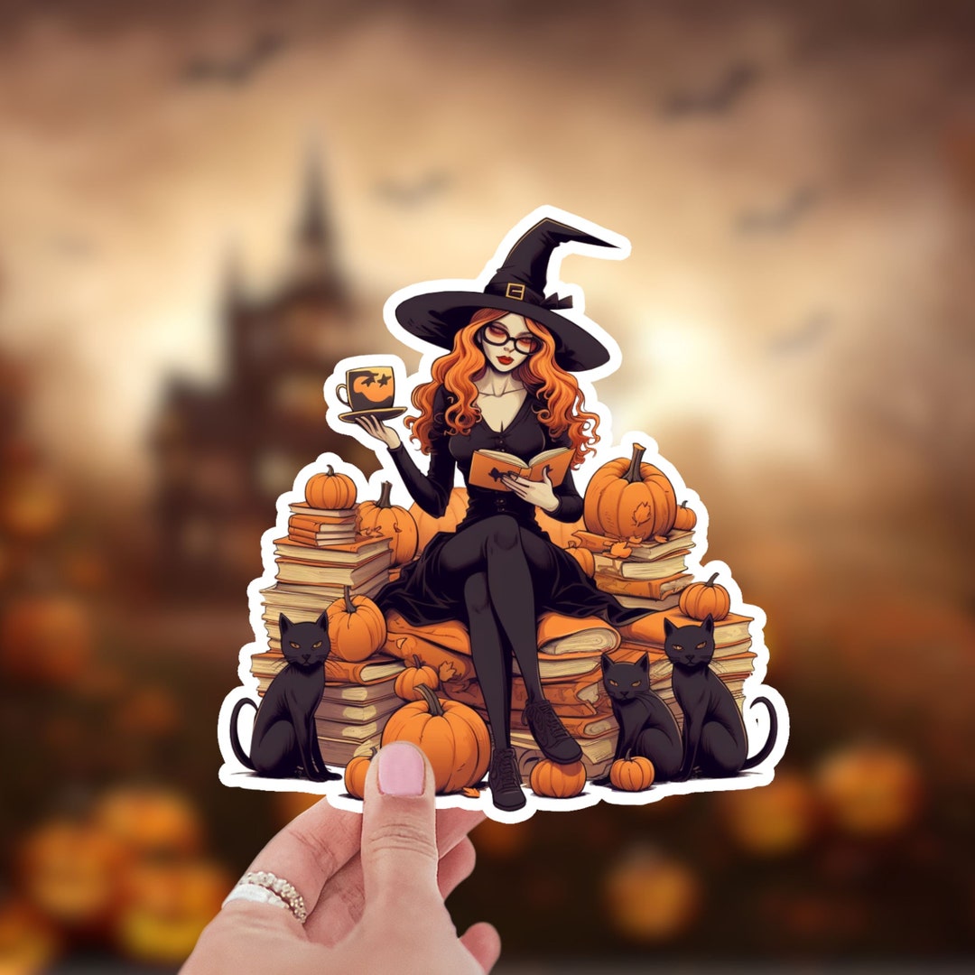 Witchy Bookish Halloween, Kiss-cut Stickers, Book Sticker, Reading ...