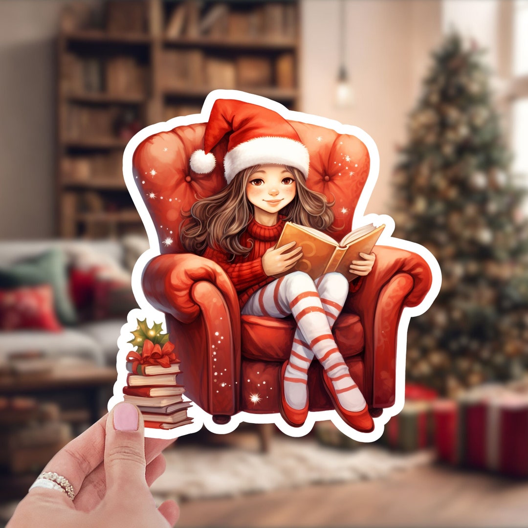 Christmas Girl Bookish Sticker, Holiday Booktok Stickers, Merry Bookmas ...