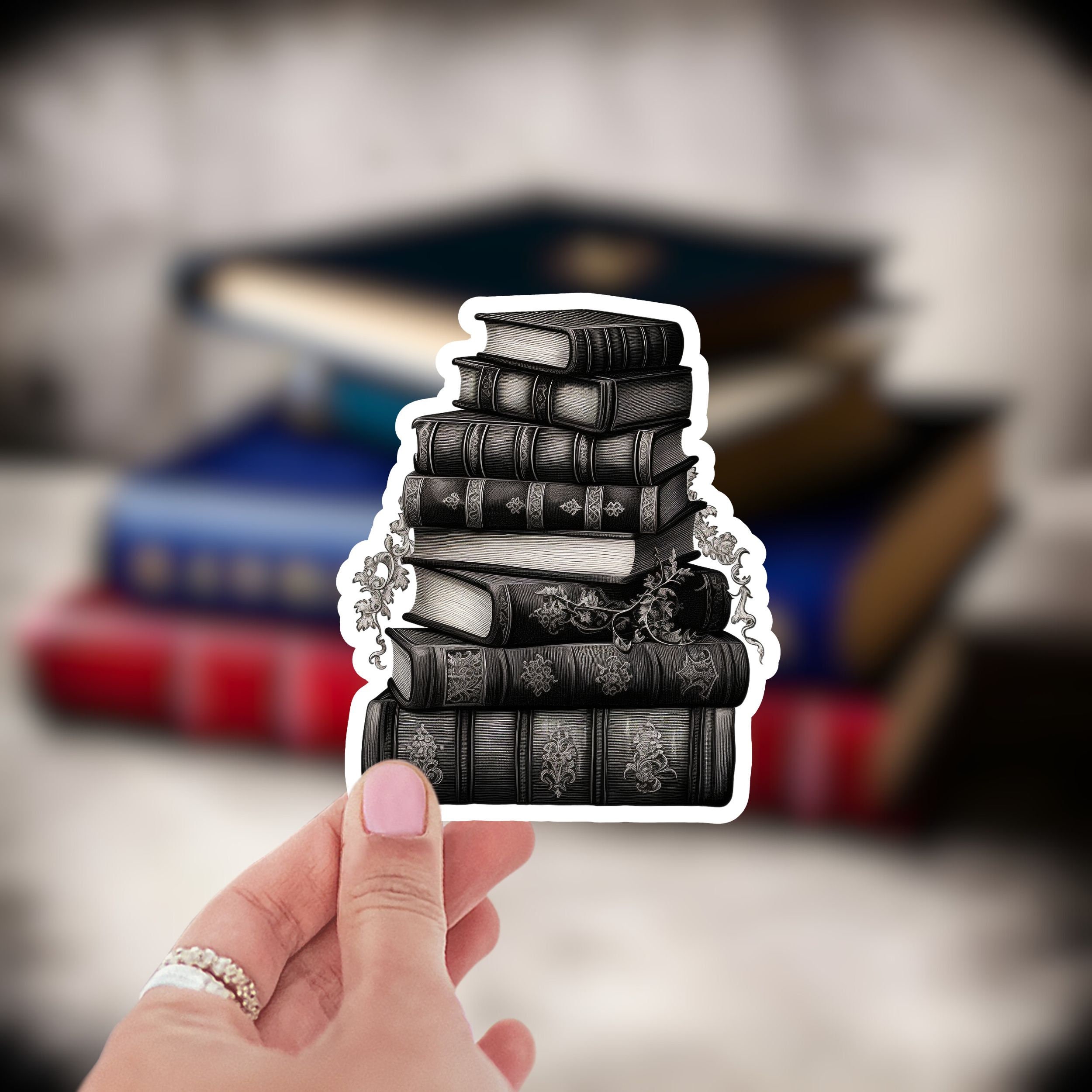 Gothic Stack of Books Sticker Kiss-cut Sticker Literary - Etsy