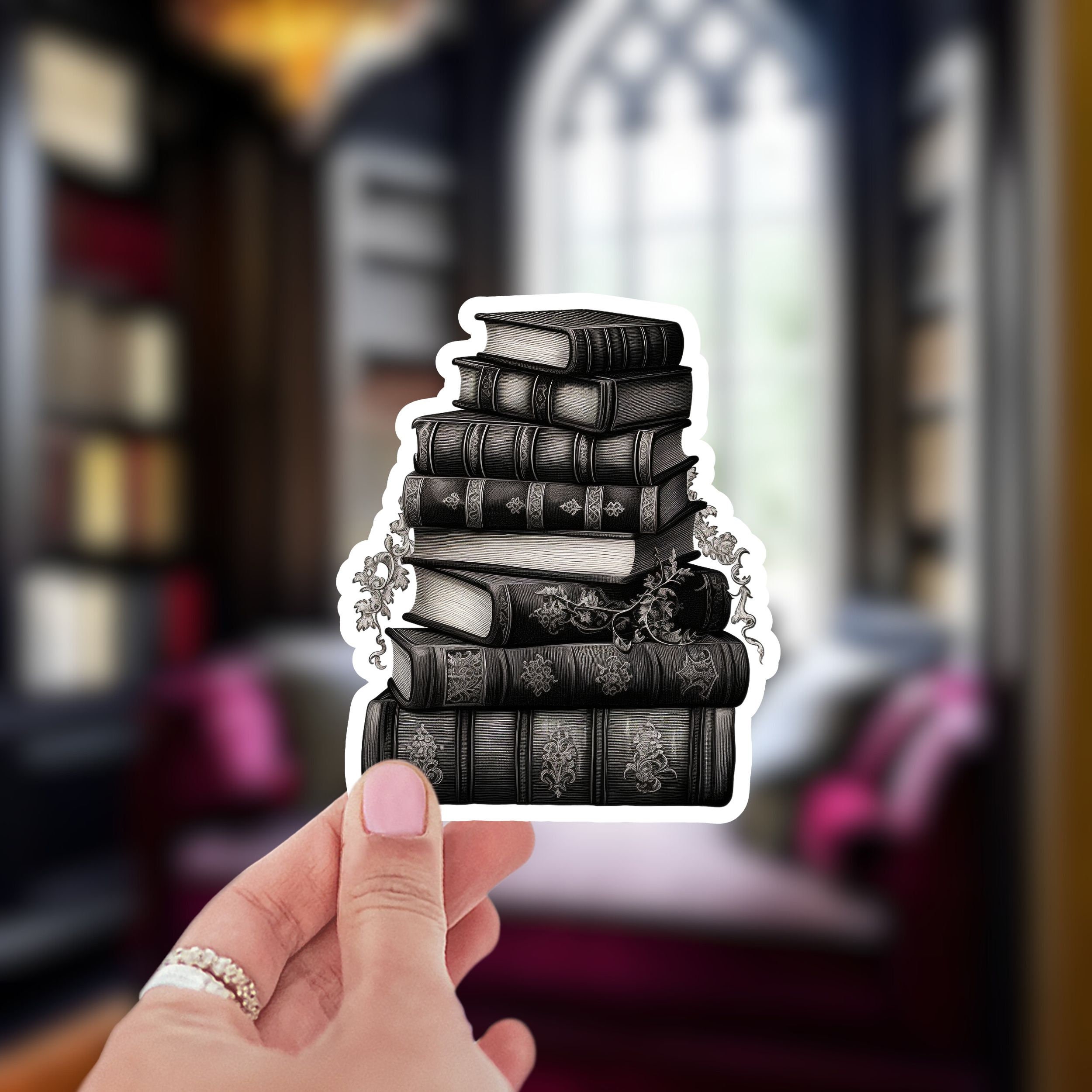 Gothic Stack of Books Sticker Kiss-cut Sticker Literary - Etsy