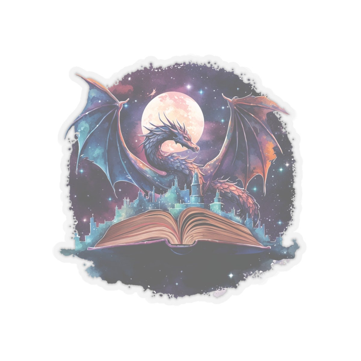 Fantasy Dragon Bookish Kiss-cut Sticker, Booktok Sticker, Reading ...