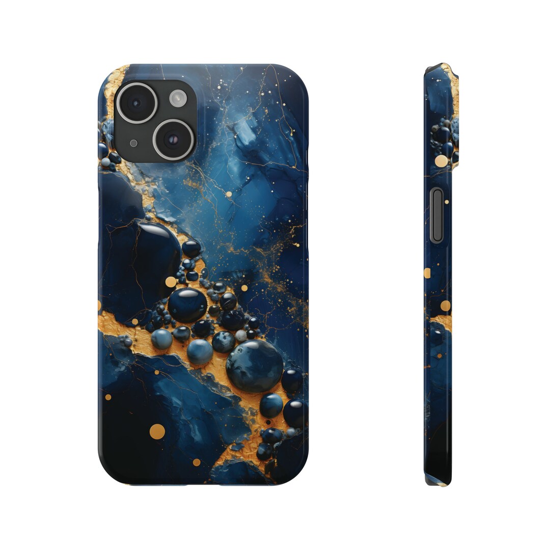 Midnight Blue and Gold Marble Custom Slim Phone Cases - Etsy