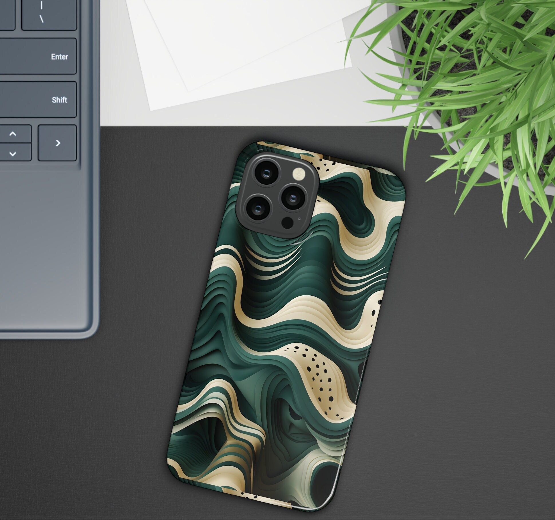 Sage Green and Biege Moire Wave Samsung and iPhone Slim Case - Etsy