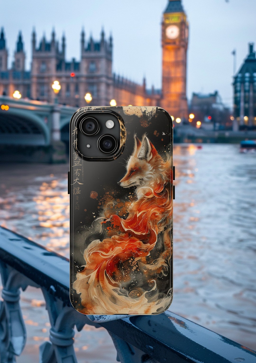 Flaming Kitsune Art Phone Case | Celestial Fox Design | Fire Tail Cover ...