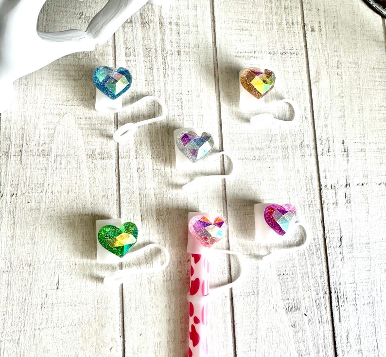 Shimmer Heart Stanley Straw Topper With Initial Charm - Etsy