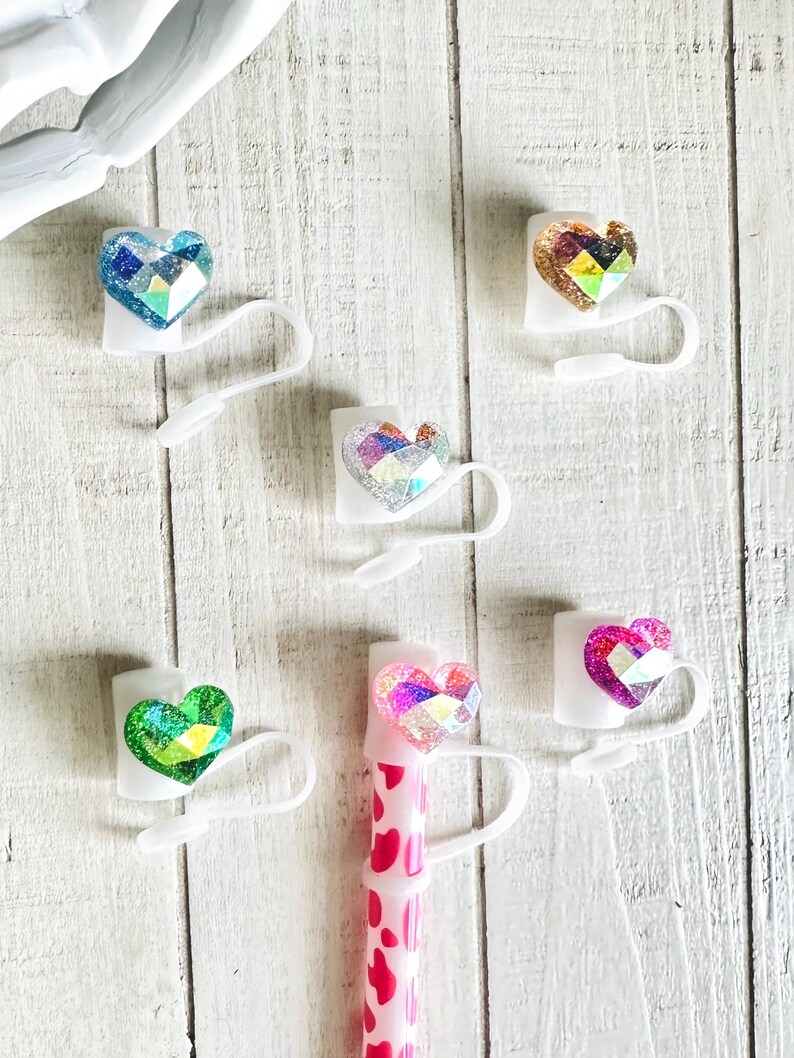 Shimmer Heart Stanley Straw Topper With Initial Charm - Etsy