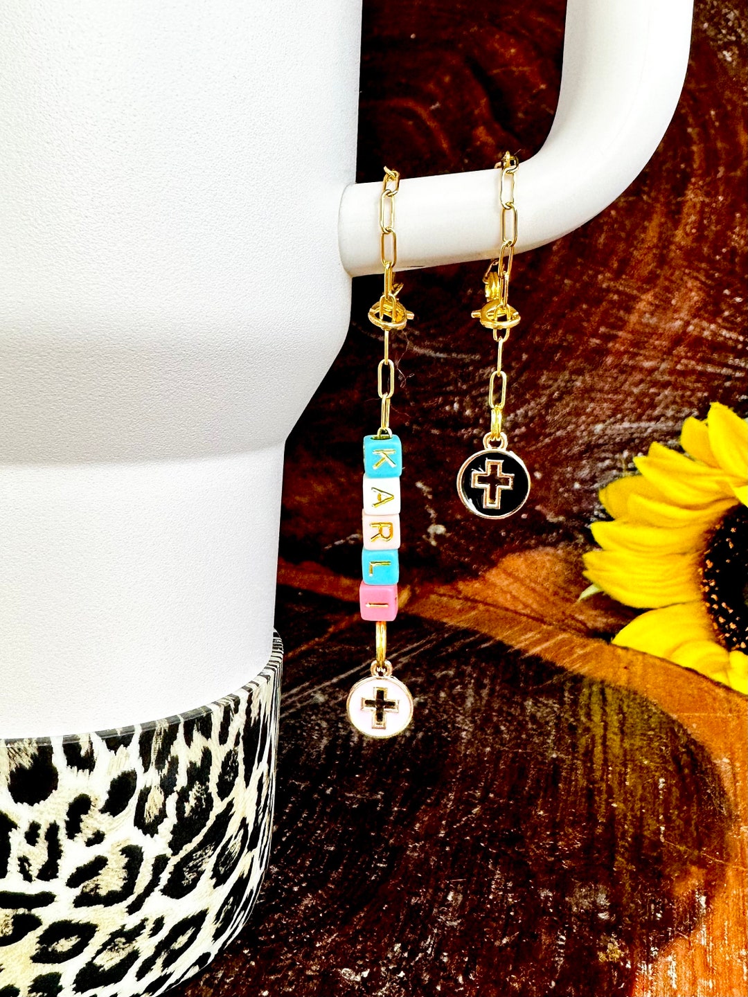 Personalized Beaded Cross Tumbler Charm, Christian Stanley Cup ...