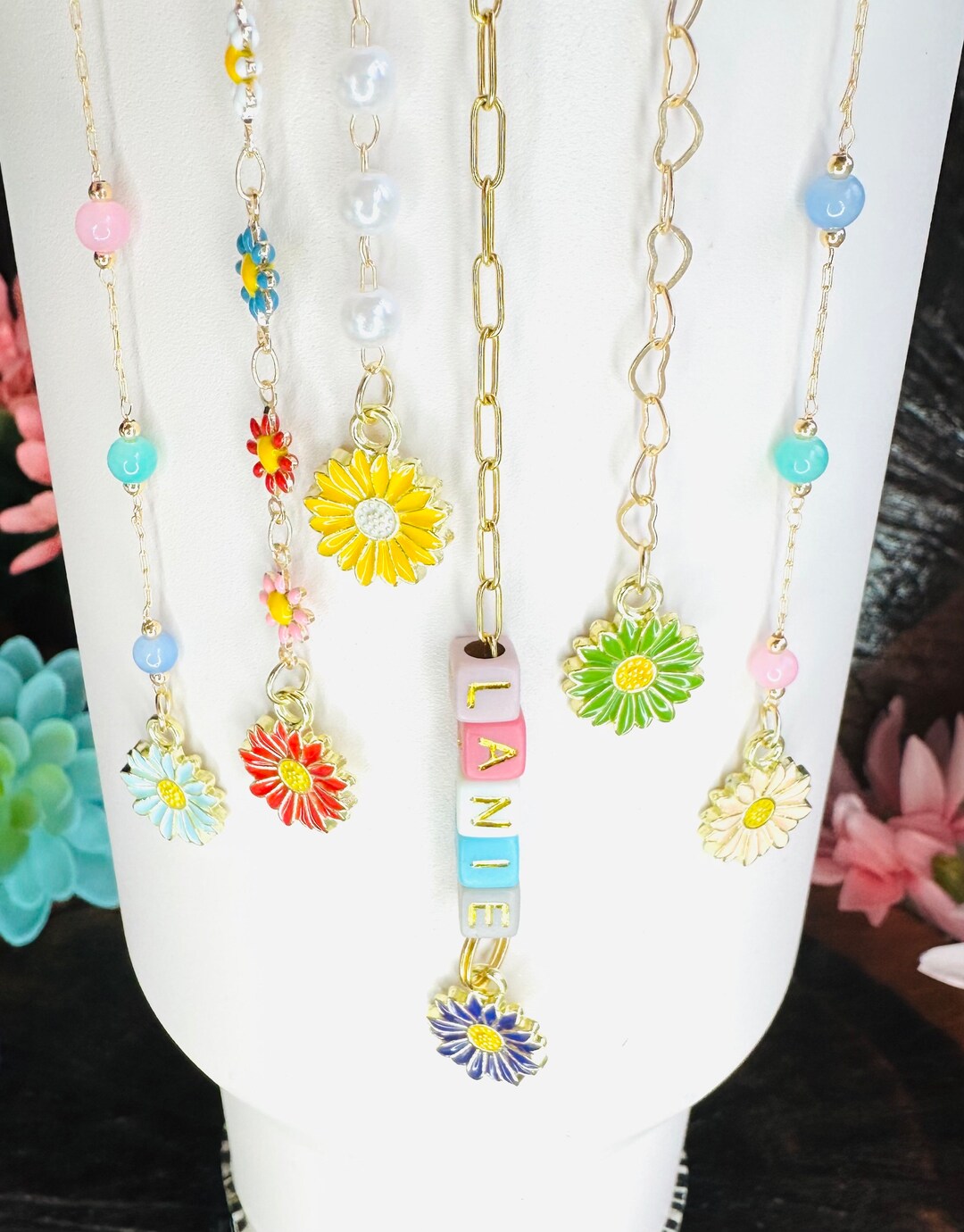Sunflower Stanley Charm, Beaded Tumbler Jewelry - Etsy