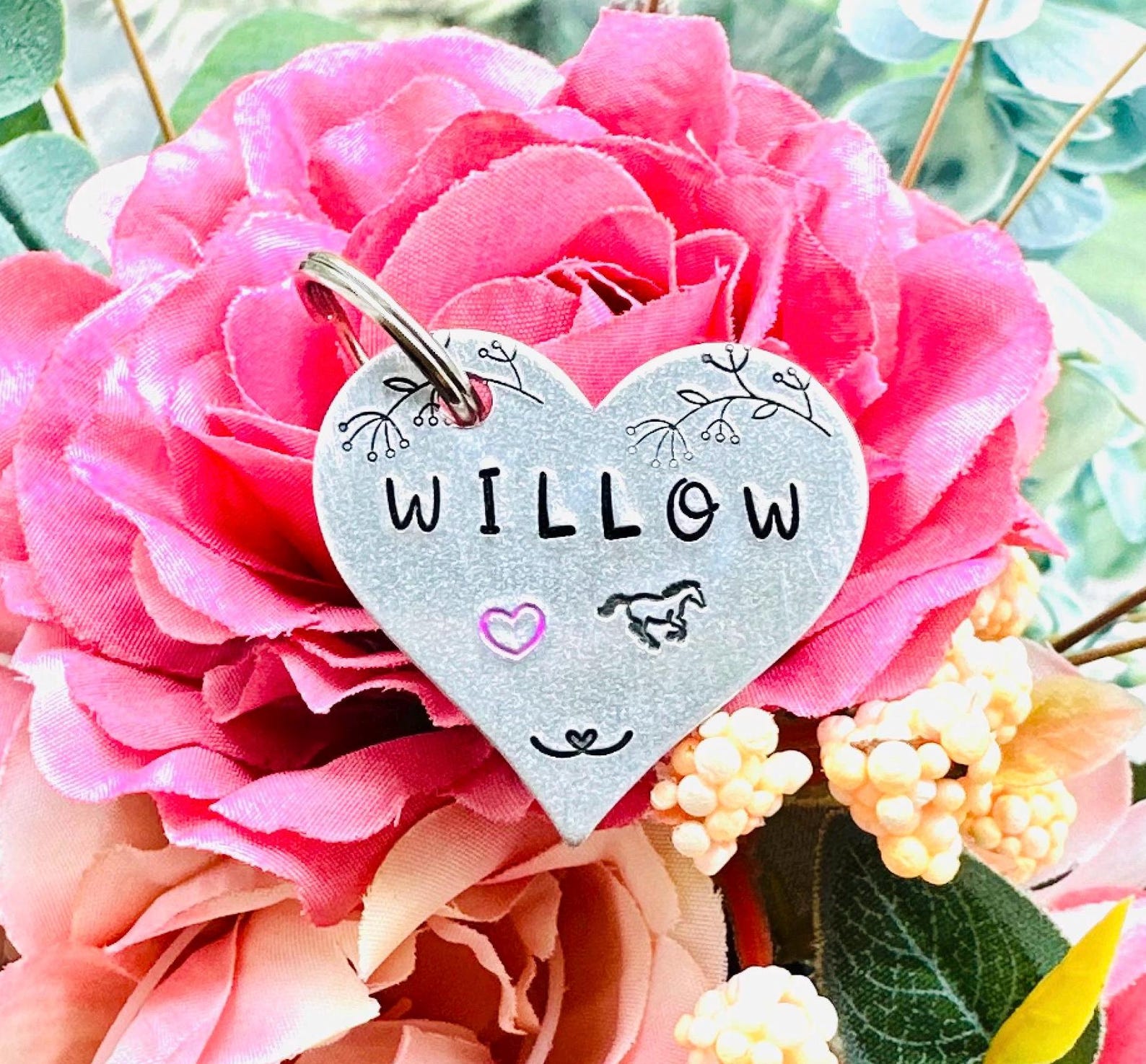 Hand Stamped Horse ID Tag - Personalized Heart Halter Name Plate - Etsy