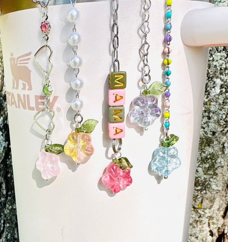Floral Beaded Stanley Handle Charm, Tumbler Accessories - Etsy