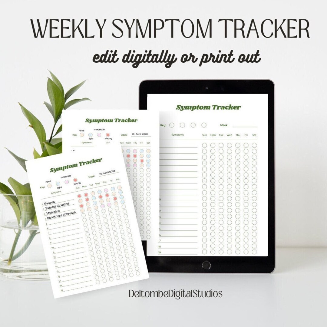 Weekly Digital or Printable Symptom Tracker, Chronic Illness Tracker ...