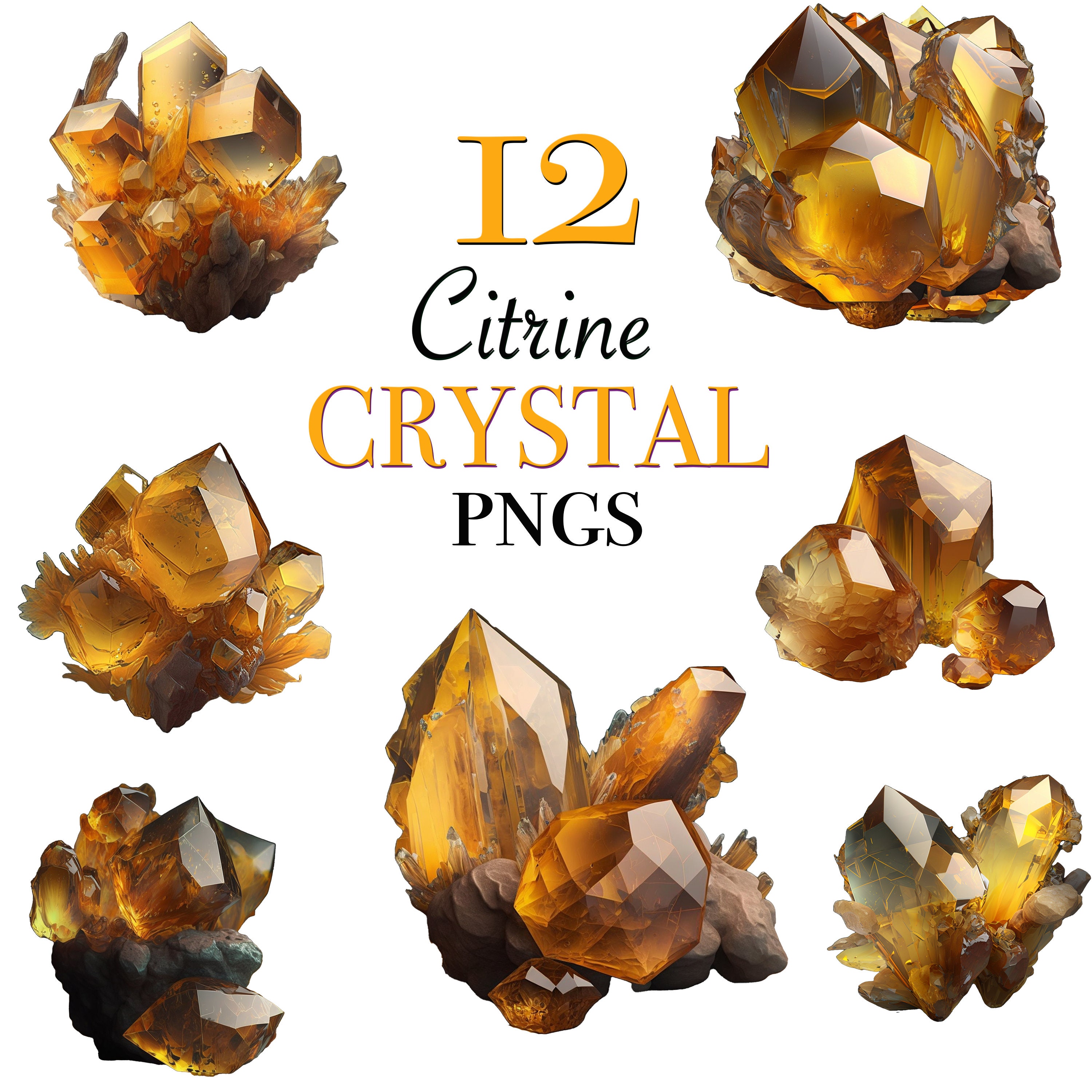 Citrine Crystal Clipart PNG Files for Instant Download Realistic ...