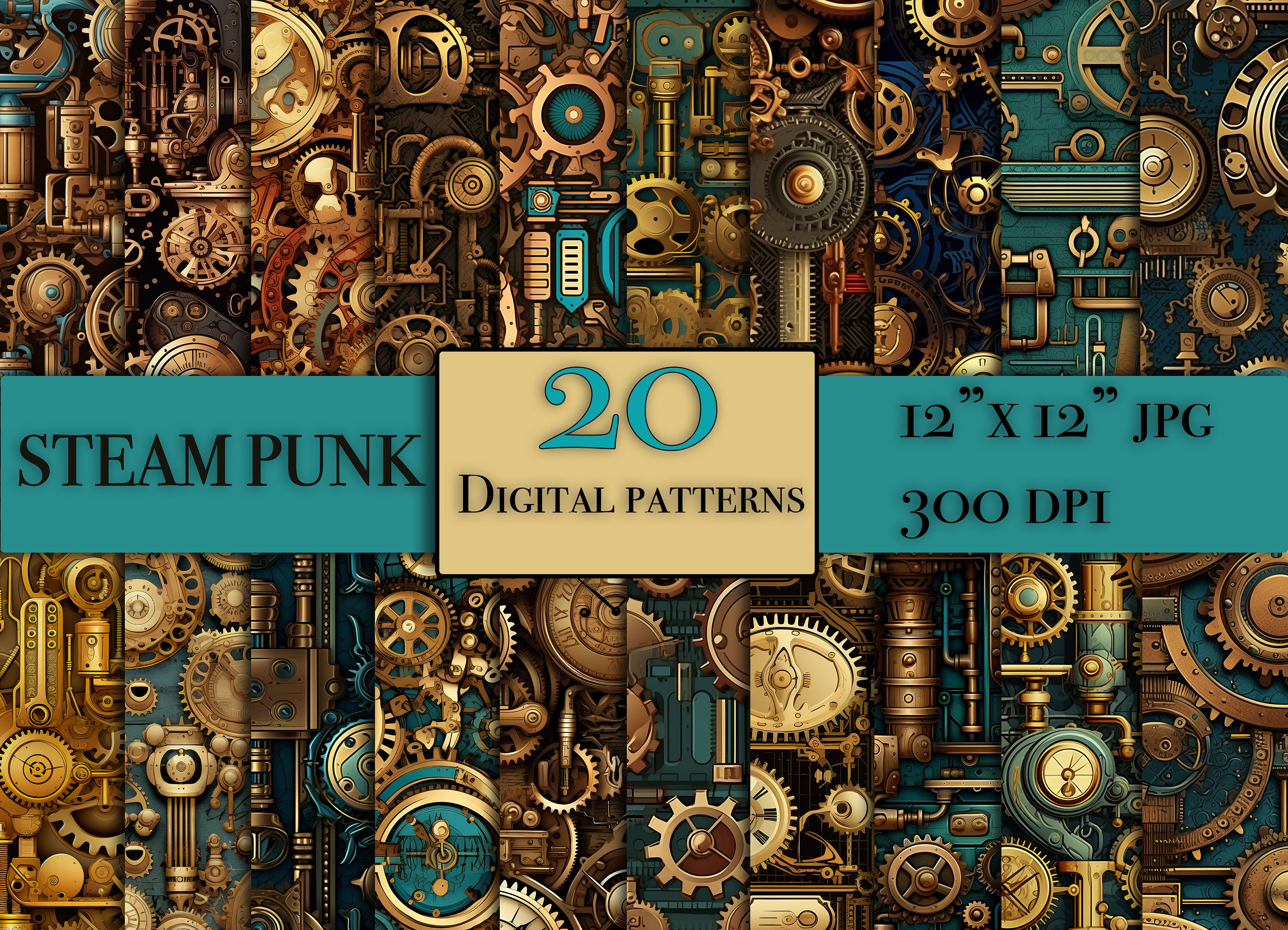 Steam Punk Seamless Digital Paper Bundle, 20 Seamless Victorian Digital ...