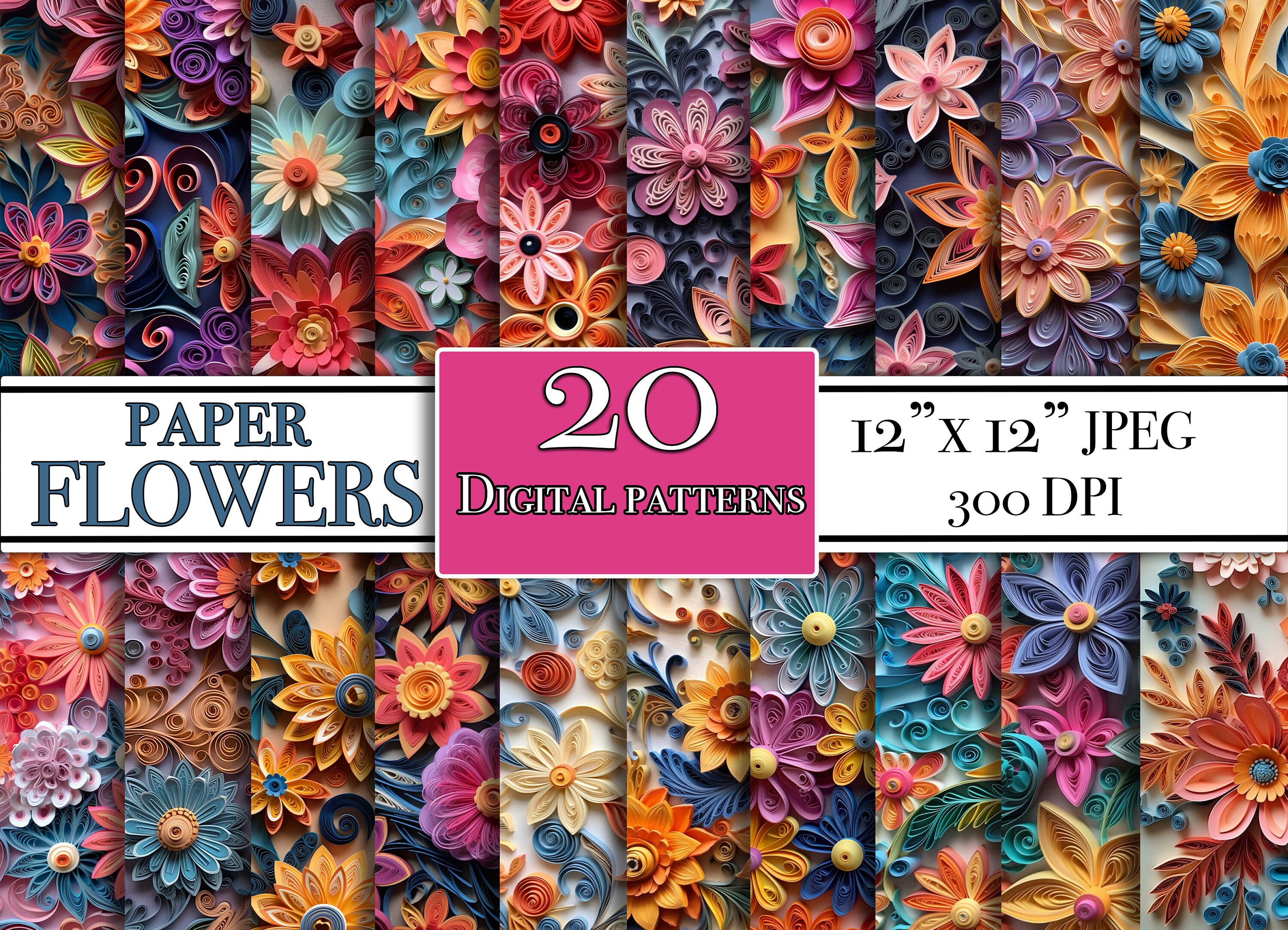 Floral Pattern Digital Paper Bundle, 20 Floral Paper Designs for ...