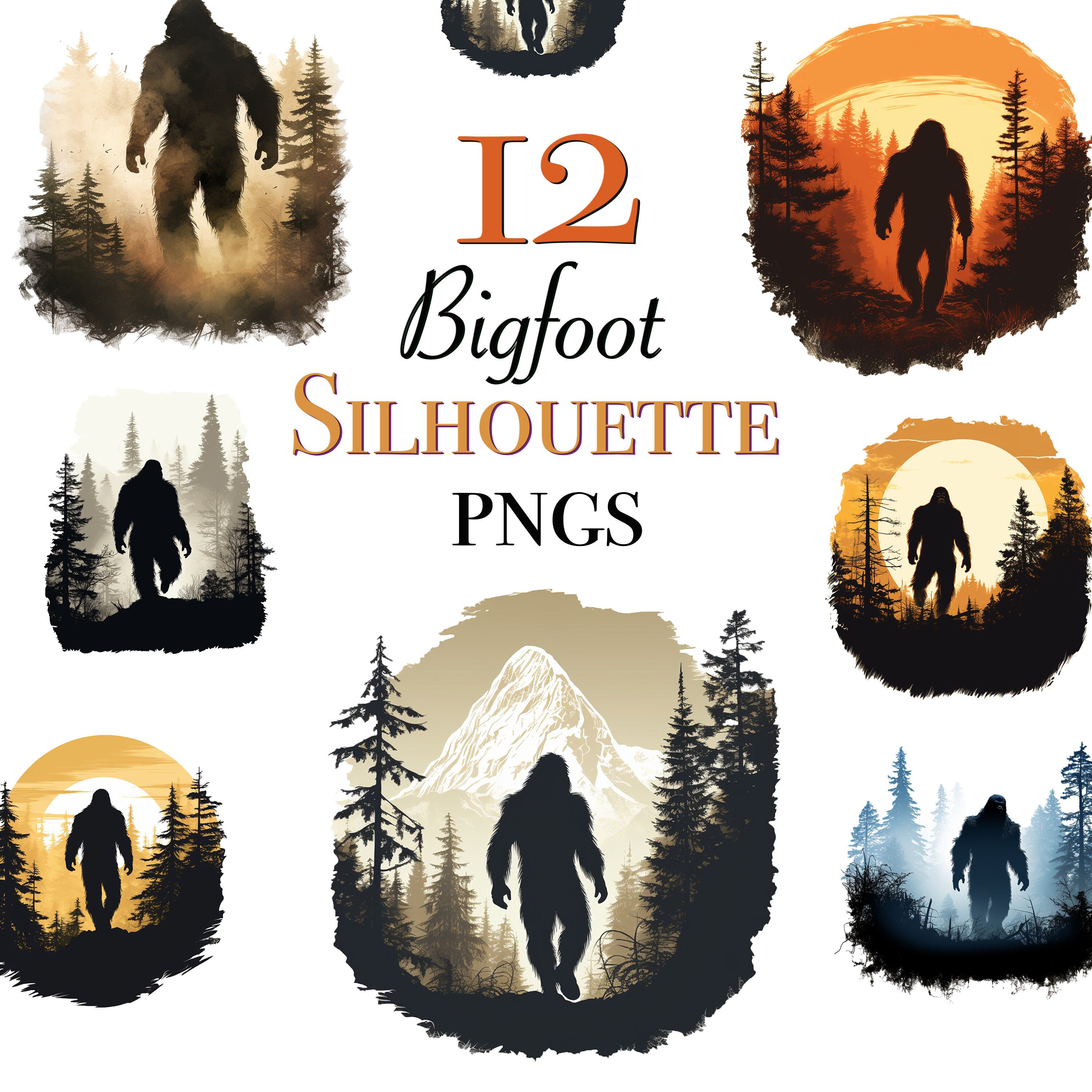 Bigfoot Clipart PNG Files for Instant Download, 12 Bigfoot Silhouette ...