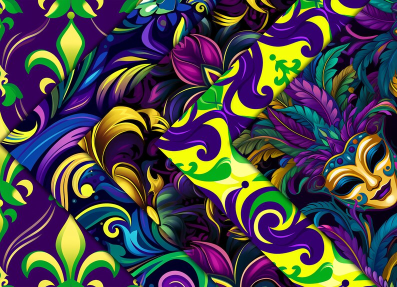 Mardi Gras Digital Paper Bundle, 20 Seamless Mardi Gras Digital Paper ...