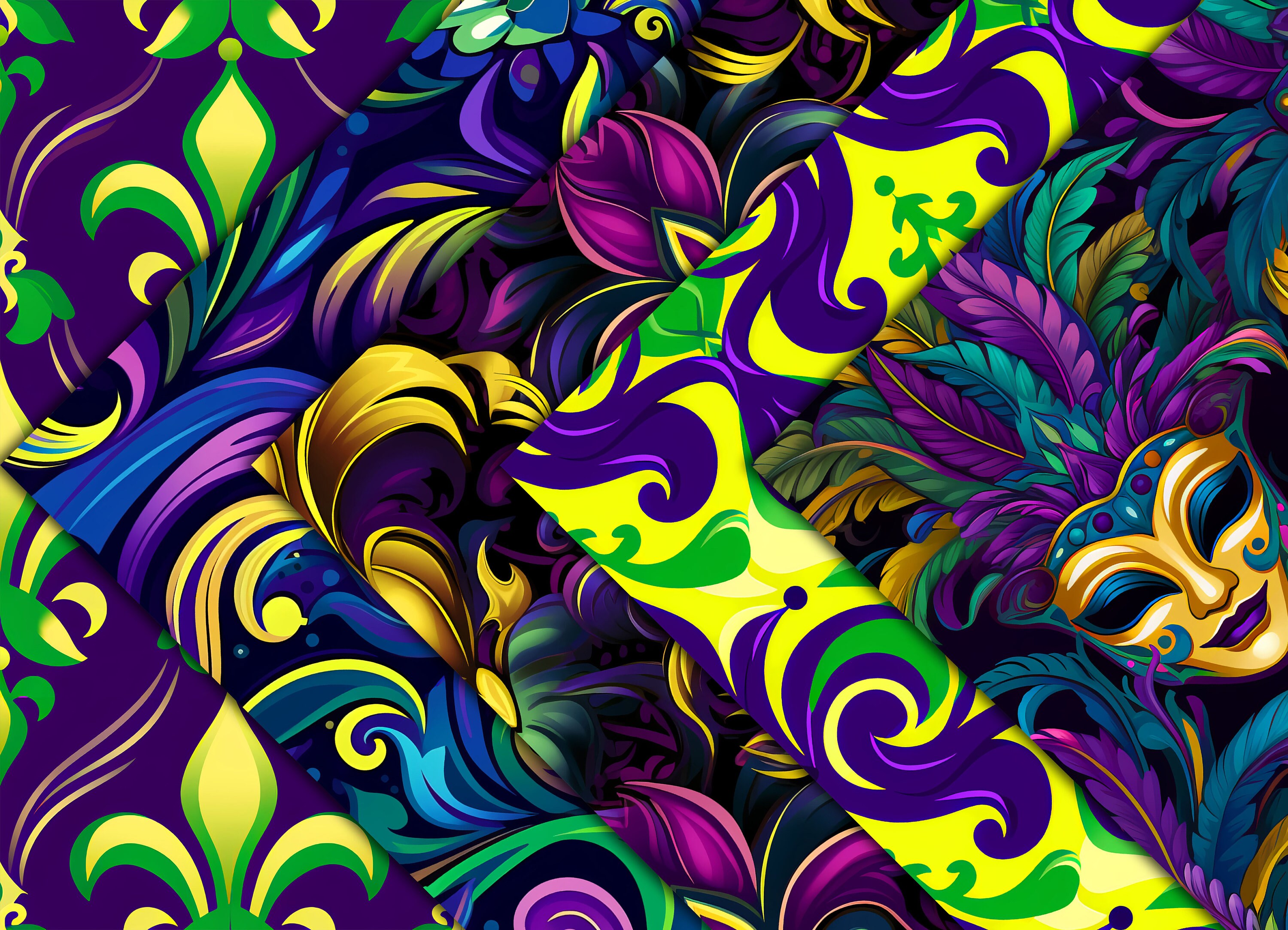 Mardi Gras Digital Paper Bundle, 20 Seamless Mardi Gras Digital Paper ...