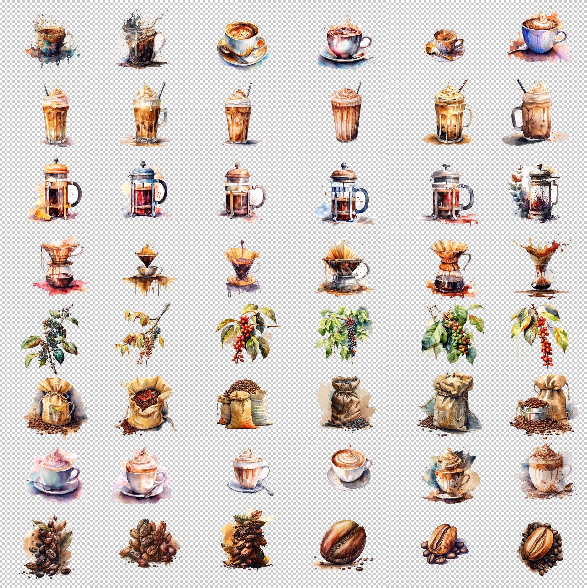 Watercolor Coffee Png Clipart Files 48 Coffee Themed Png - Etsy