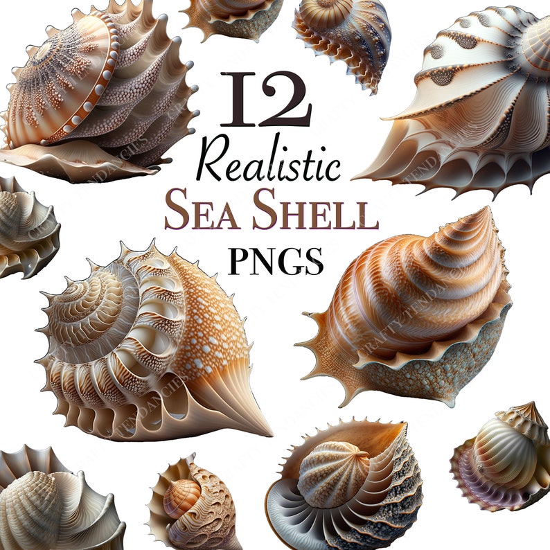 Sea Shell Clipart PNG Files for Instant Download Realistic Sea Shell ...