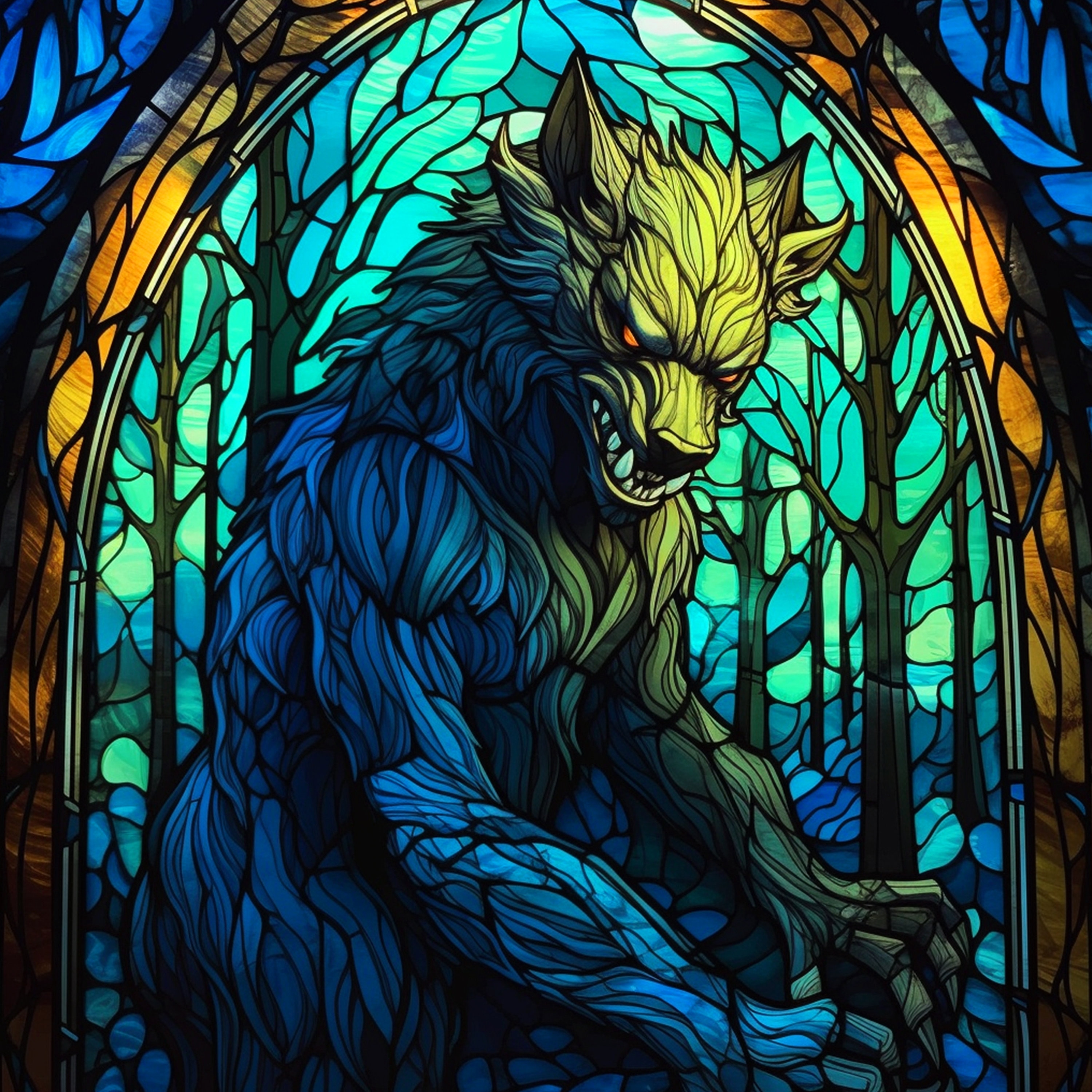 Stained Glass Werewolf Clipart Files for Instant Download, Werewolf PNG ...