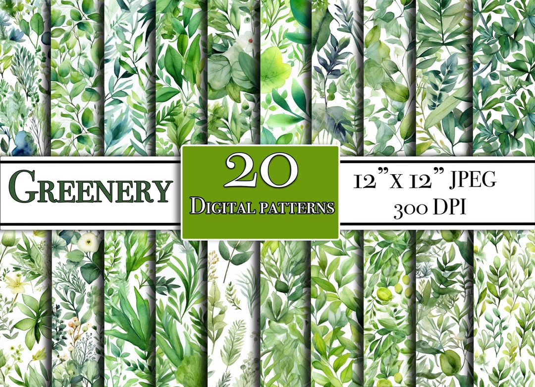 Greenery and Foliage Digital Paper Bundle, 20 Watercolor Greenery ...