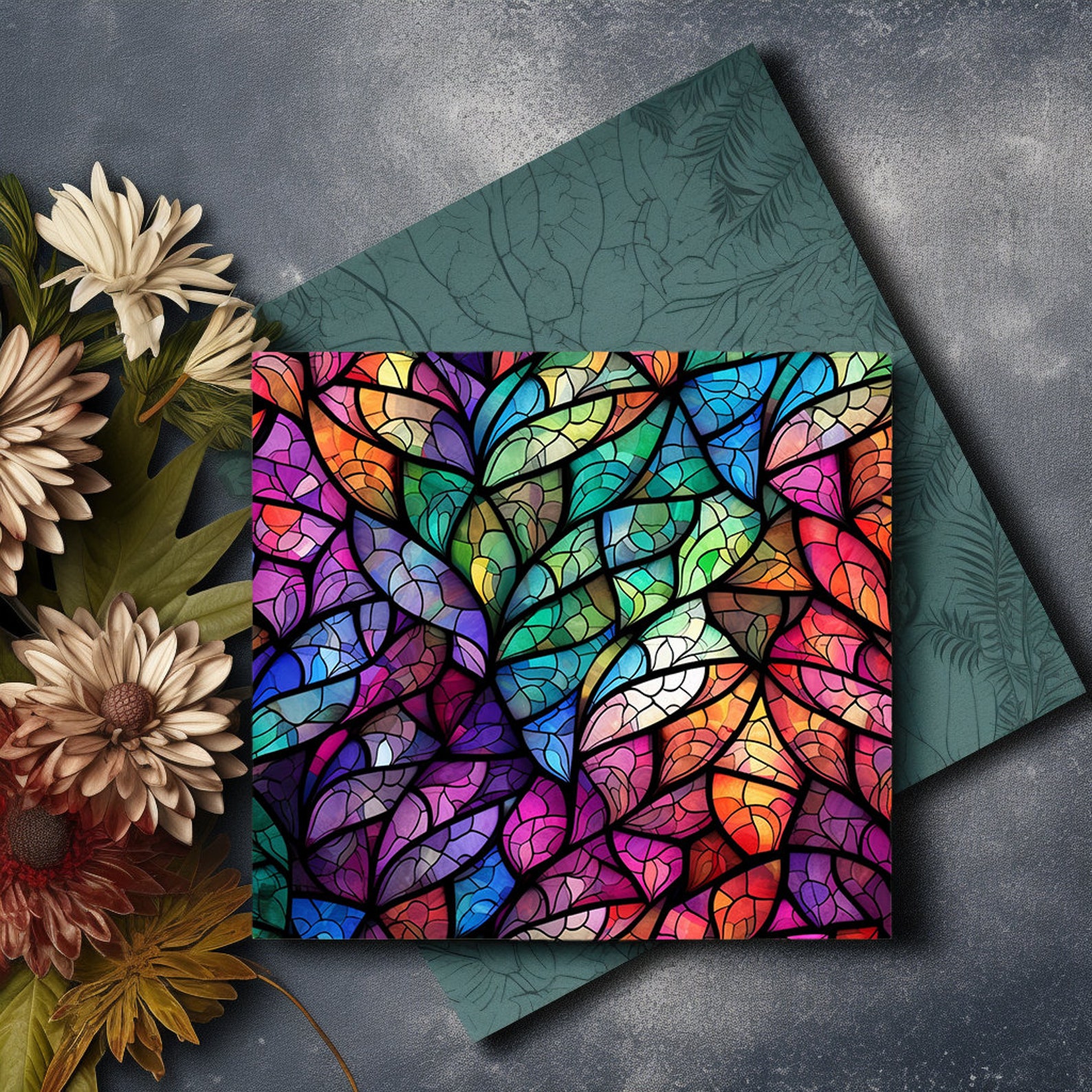 Stained Glass Digital Paper Bundle, 20 Colorful Glass Digital Paper ...