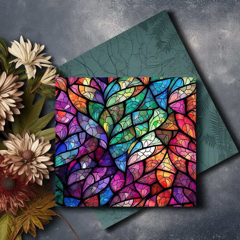 Stained Glass Digital Paper Bundle, 20 Colorful Glass Digital Paper ...