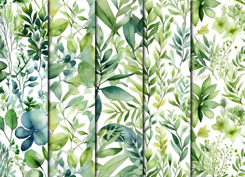 Greenery and Foliage Digital Paper Bundle, 20 Watercolor Greenery Digital Paper Designs for ...