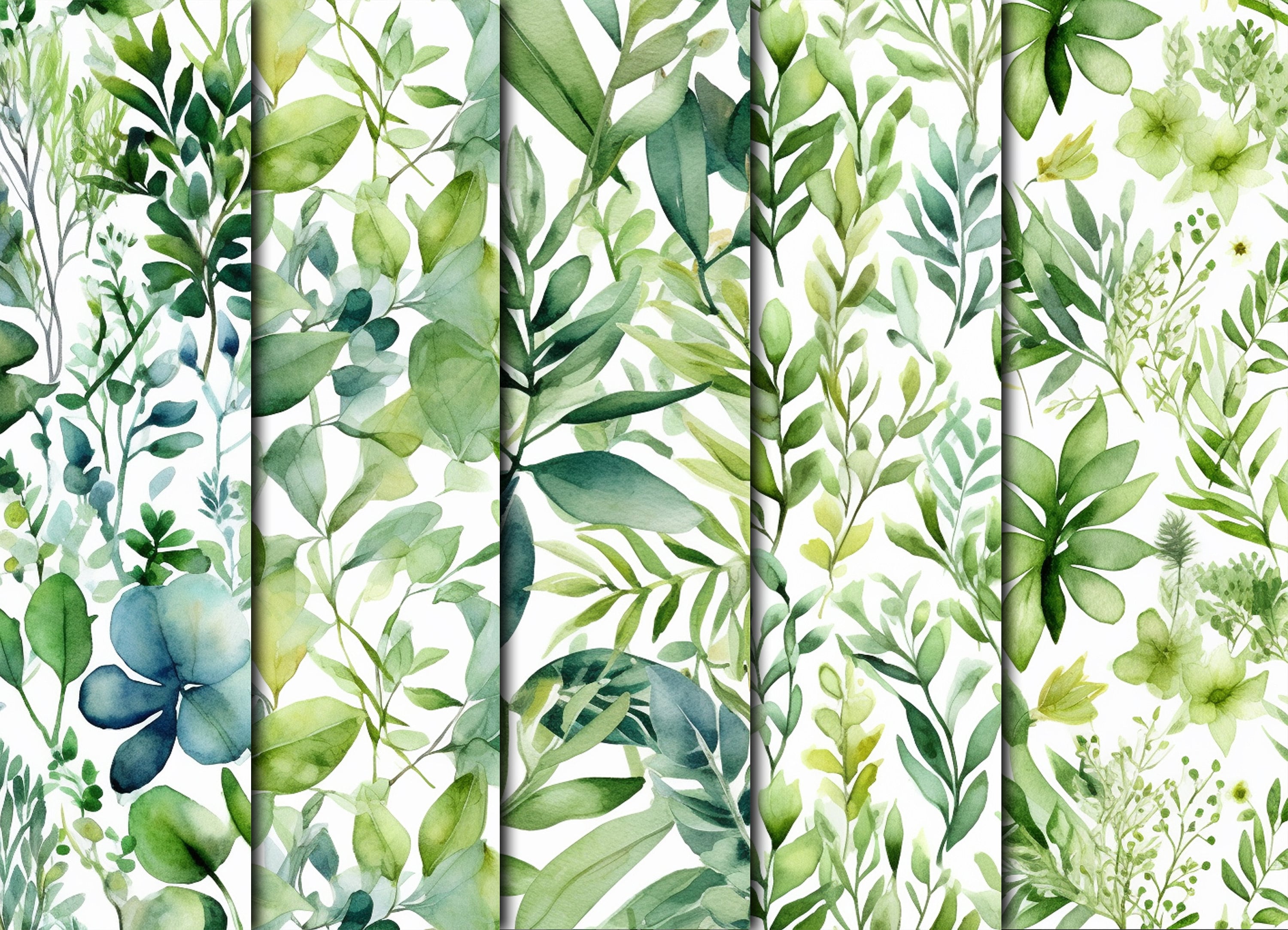 Greenery and Foliage Digital Paper Bundle, 20 Watercolor Greenery ...