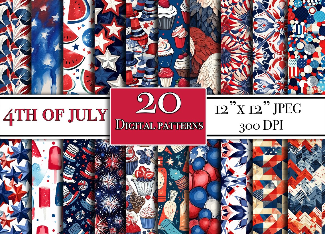 4th of July Digital Paper Bundle, 20 Patriotic Digital Paper Designs ...
