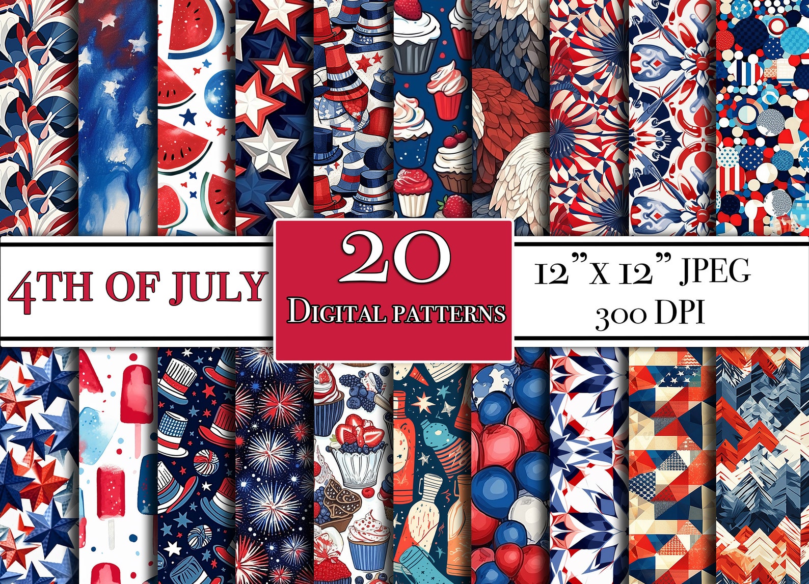 4th of July Digital Paper Bundle 20 Patriotic Digital Paper - Etsy