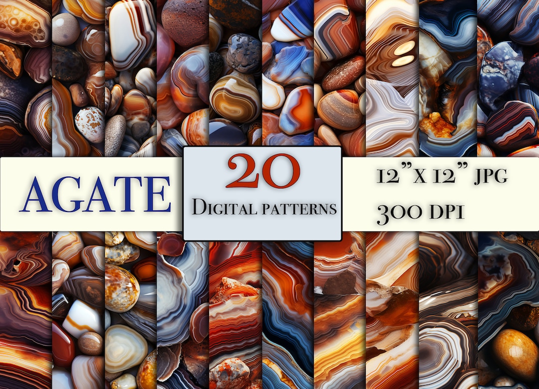 Agate Gemstone Seamless Digital Paper Bundle, 20 Seamless Agate Rock ...