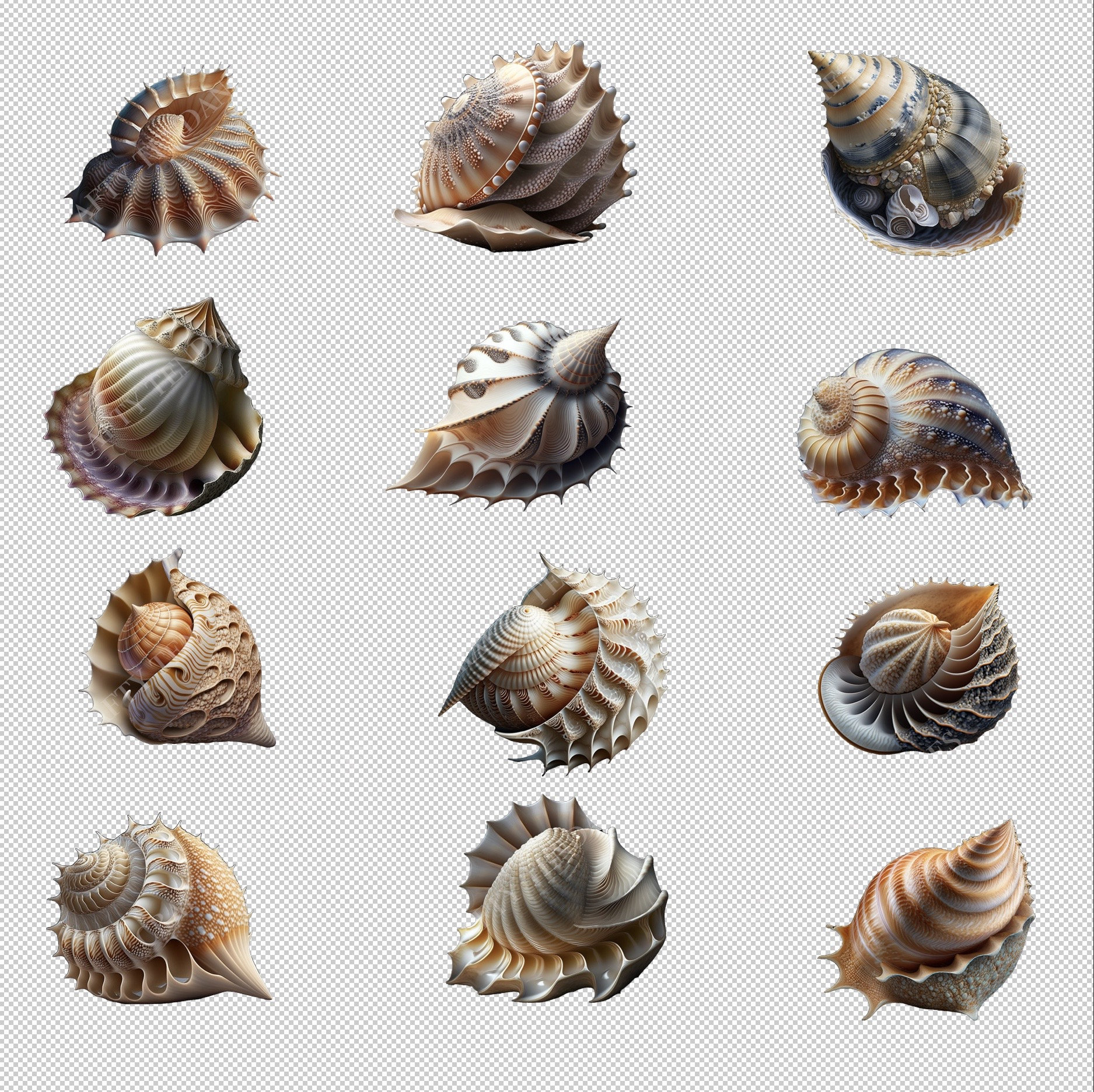 Sea Shell Clipart PNG Files for Instant Download Realistic Sea Shell ...