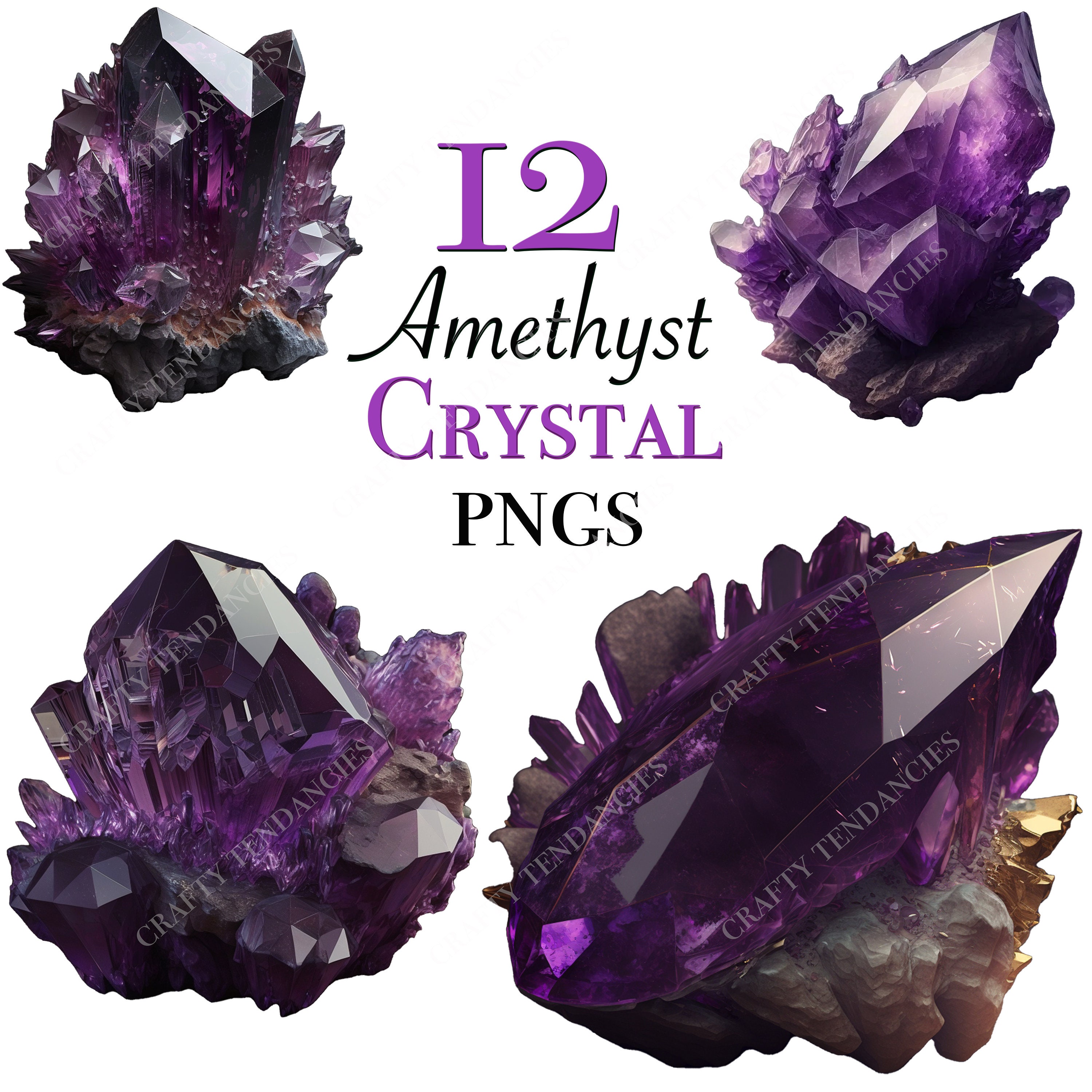 Amethyst Crystal Clipart PNG Files for Instant Download Realistic ...
