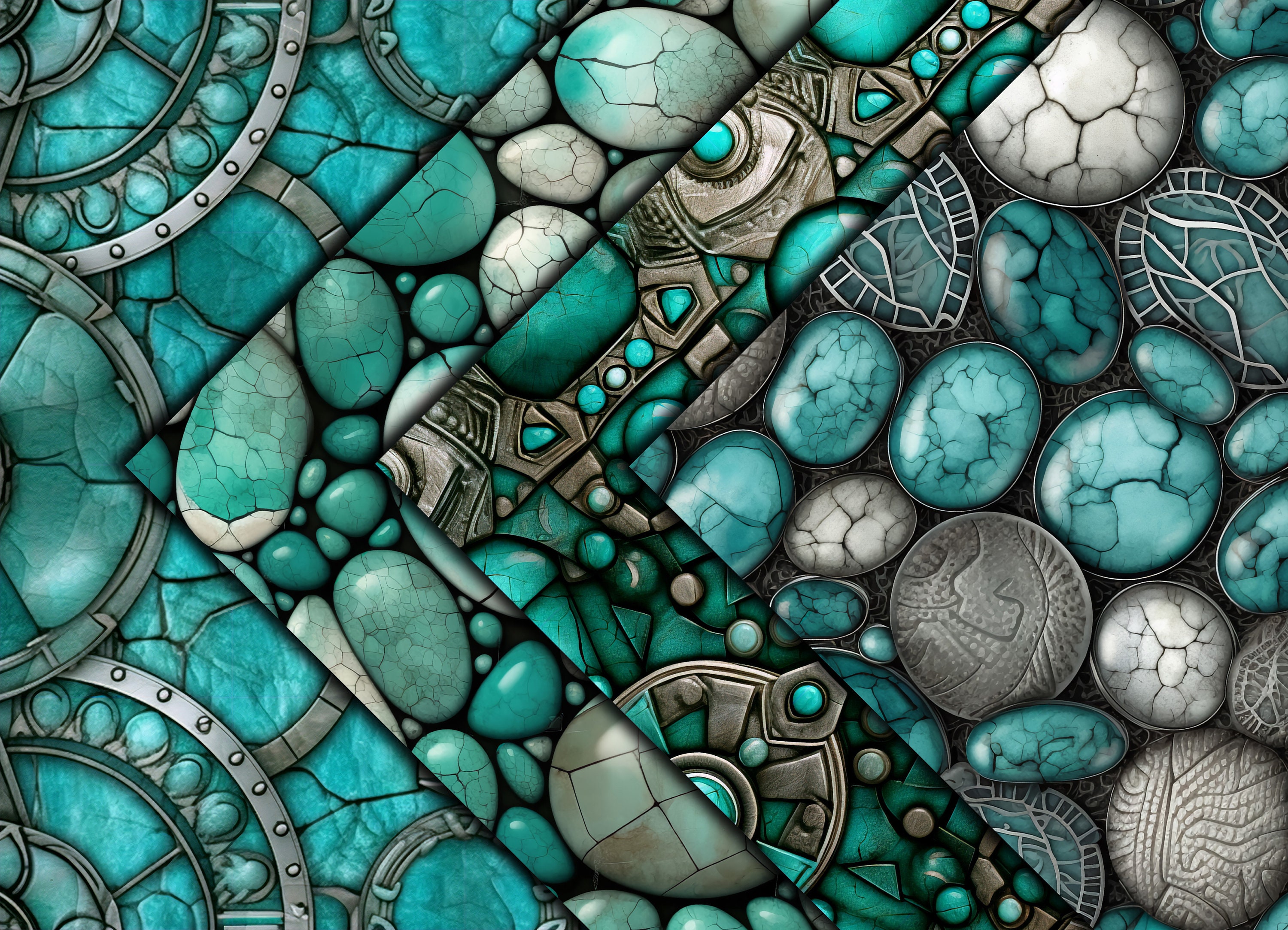 Turquoise Digital Paper Bundle, 20 Silver and Turquoise Digital Paper ...