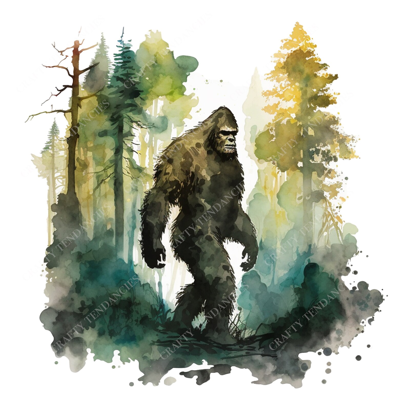 Bigfoot Clipart PNG Files for Instant Download Watercolor Bigfoot ...