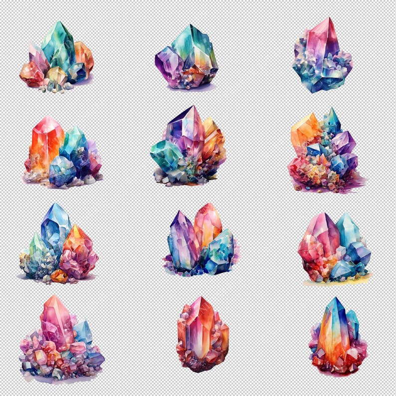 Gemstone Clipart Bundle Watercolor Crystal Formation PNG - Etsy