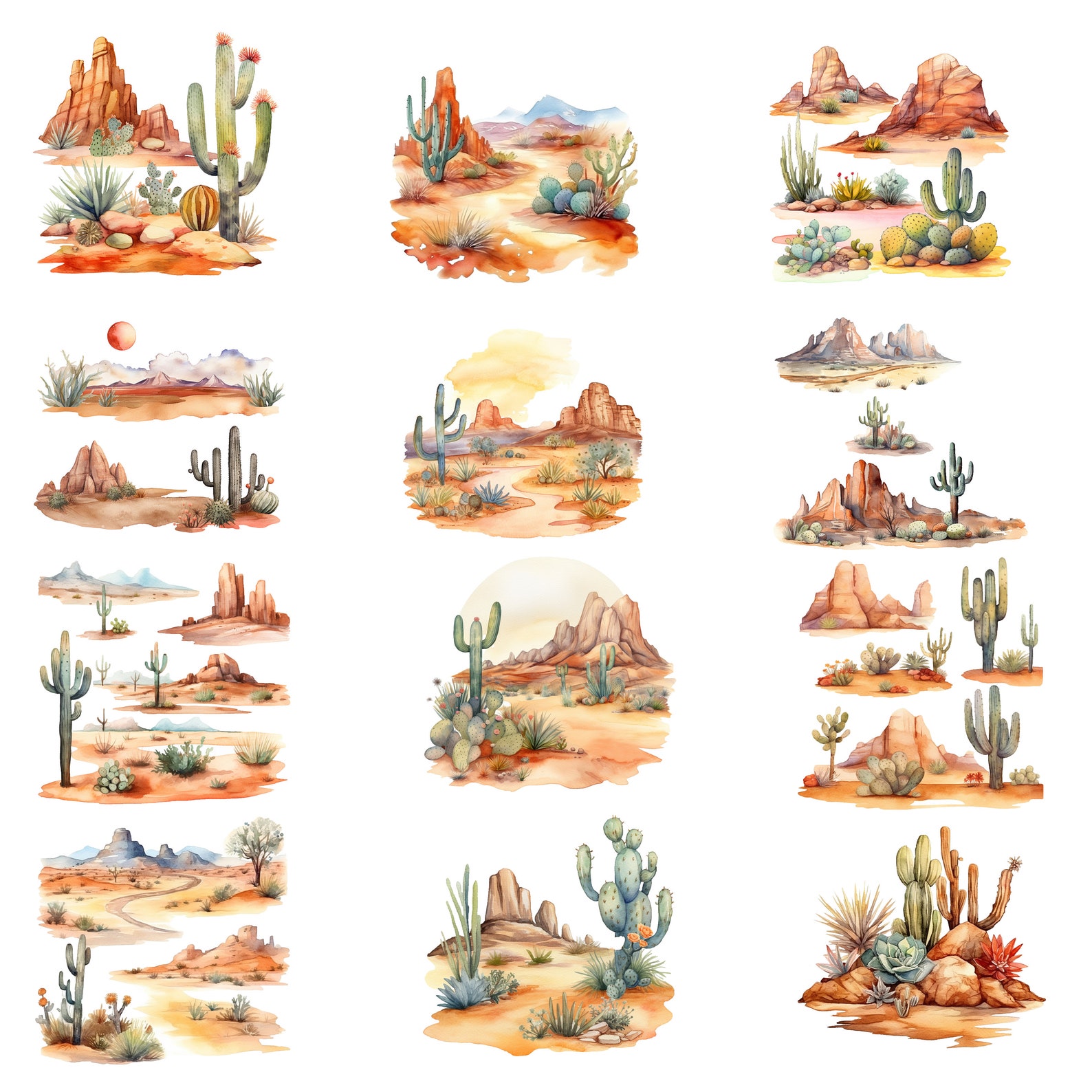Watercolor Desert Landscape Clipart Files for Instant Download ...