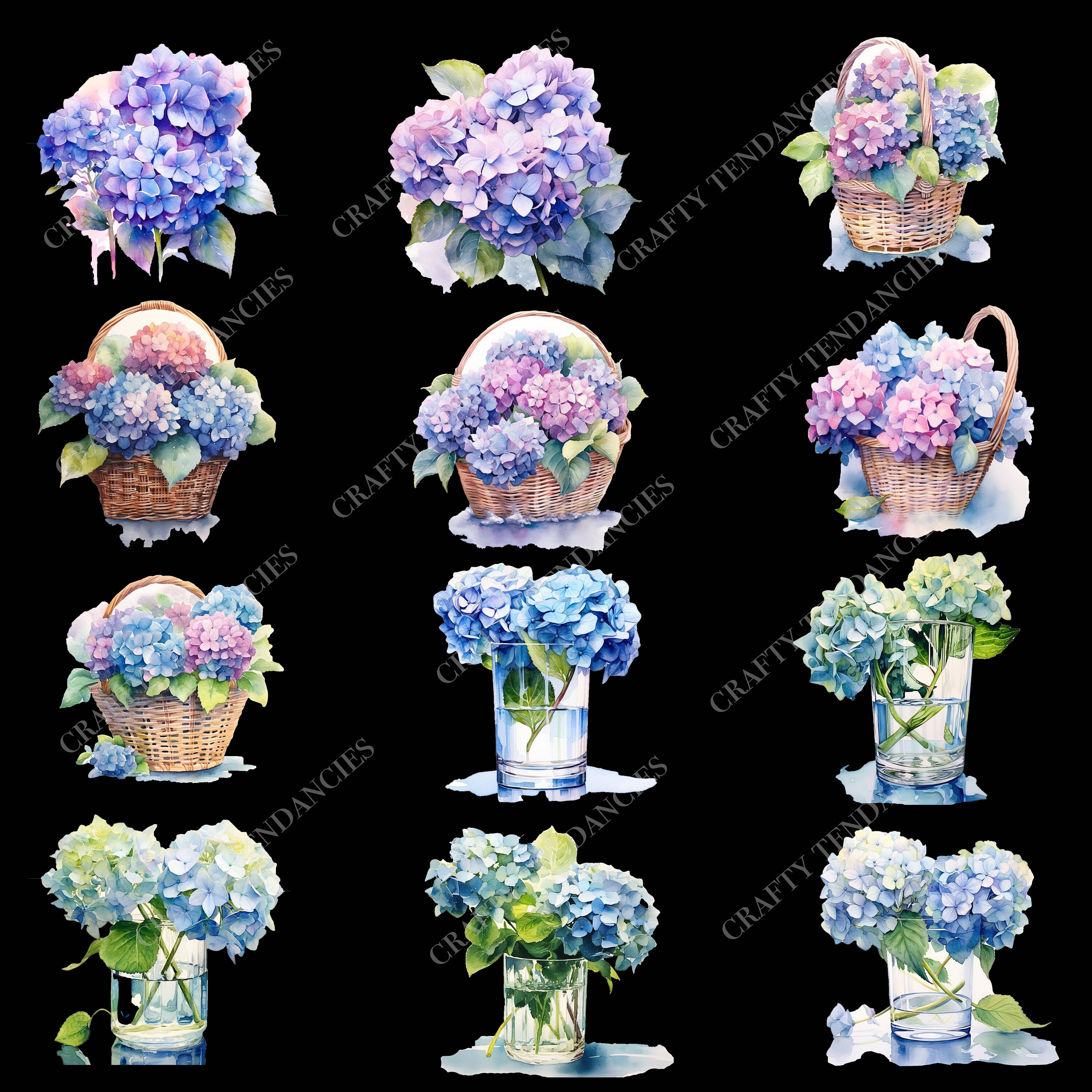 Hydrangea Flower Clipart for Digital Download Watercolor - Etsy