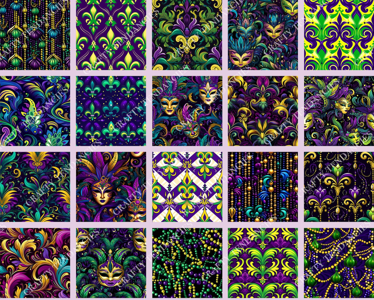 Mardi Gras Digital Paper Bundle, 20 Seamless Mardi Gras Digital Paper ...