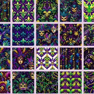 Mardi Gras Digital Paper Bundle, 20 Seamless Mardi Gras Digital Paper ...