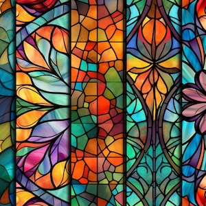Stained Glass Digital Paper Bundle, 20 Colorful Glass Digital Paper ...